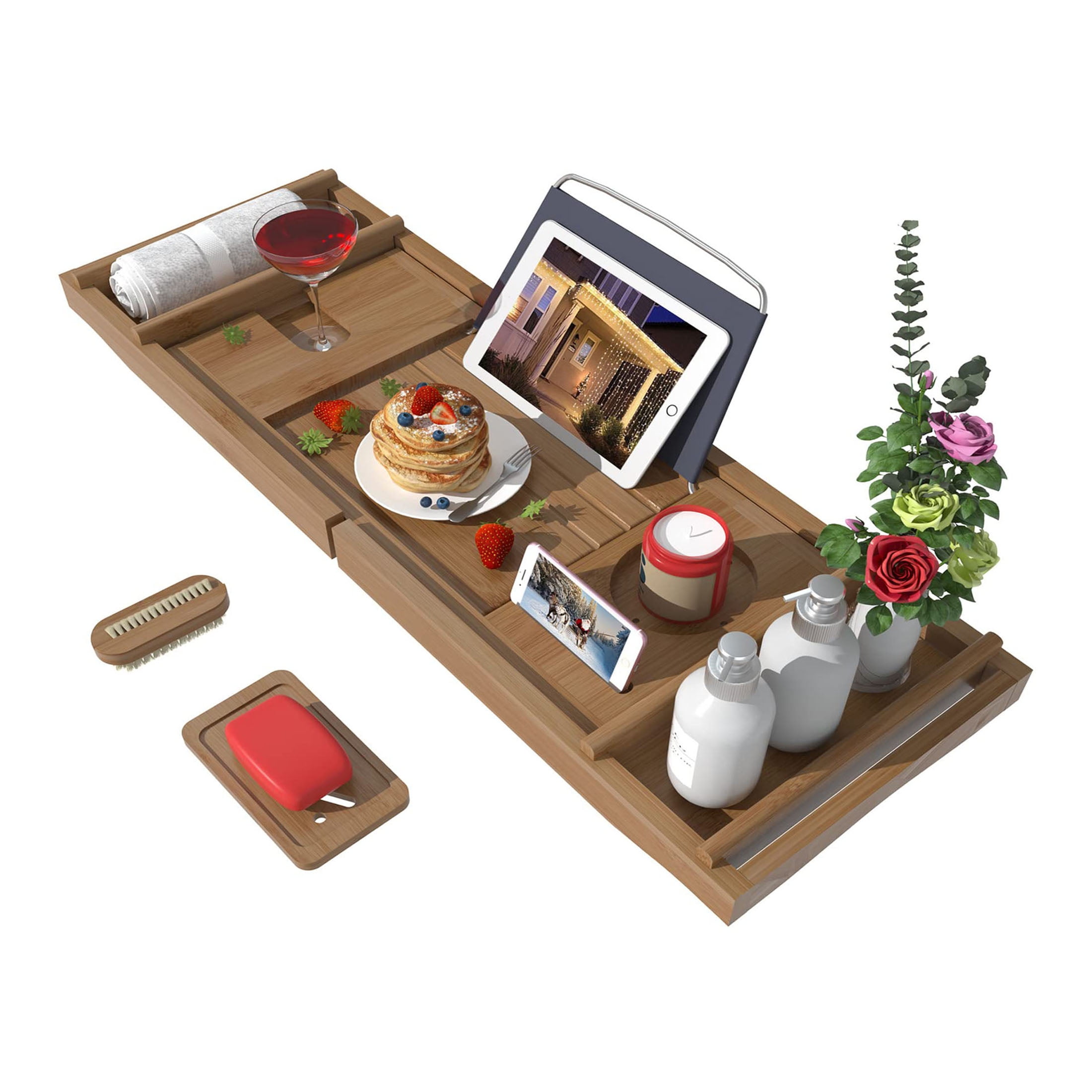 Bambloom Expandable Bathtub Tray,Bamboo Bathtub Tray Table with Nail ...