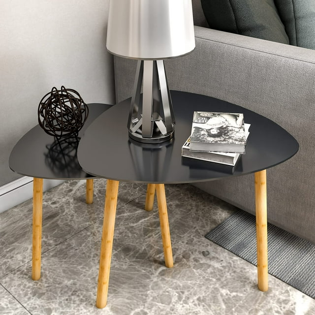 Bambloom Modern Black Coffee Table Set of 2,Nesting Side Table for ...