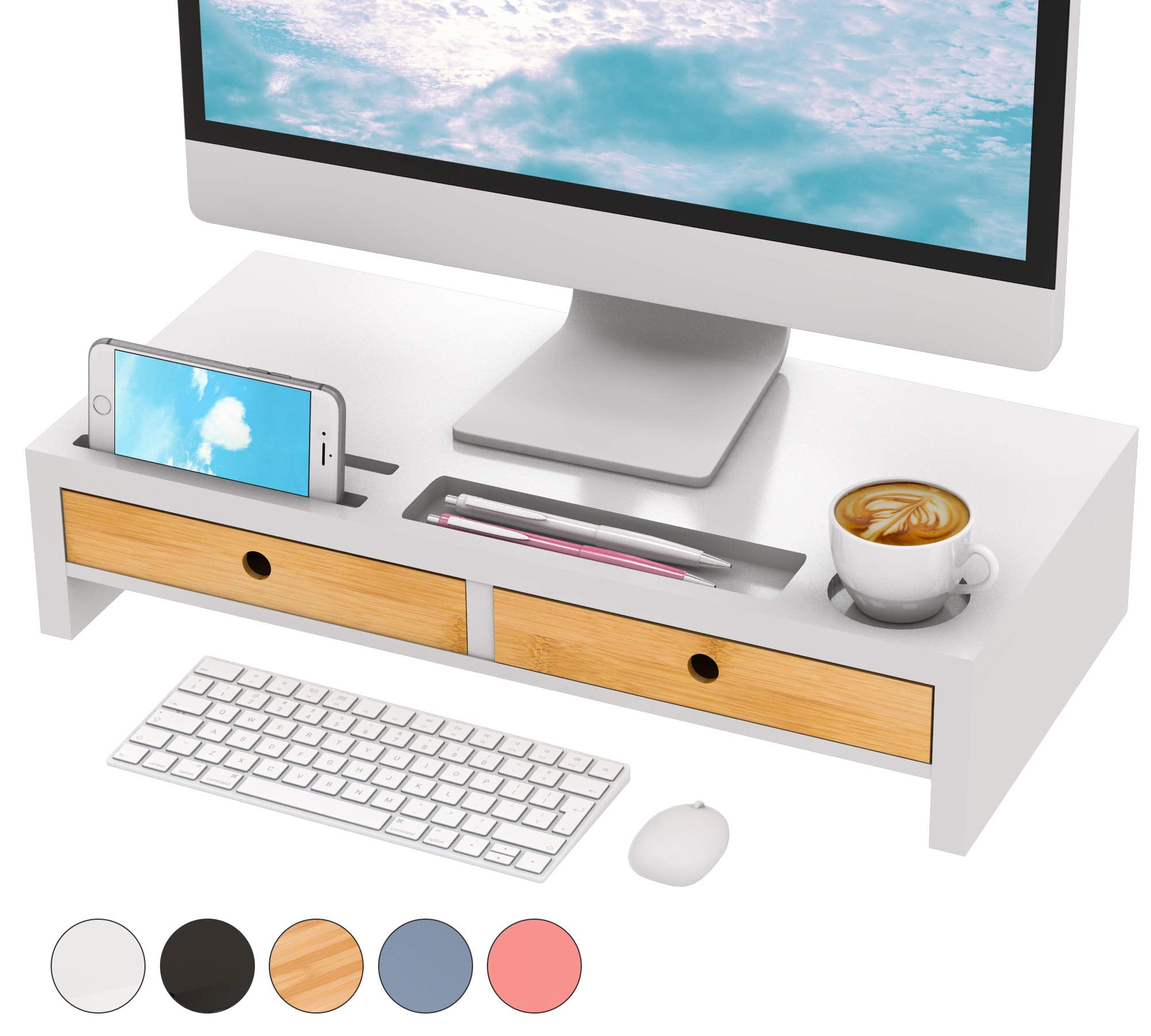 Bambloom Monitor Riser Stand Desk Shelf with Keyboard Storage Stylish ...