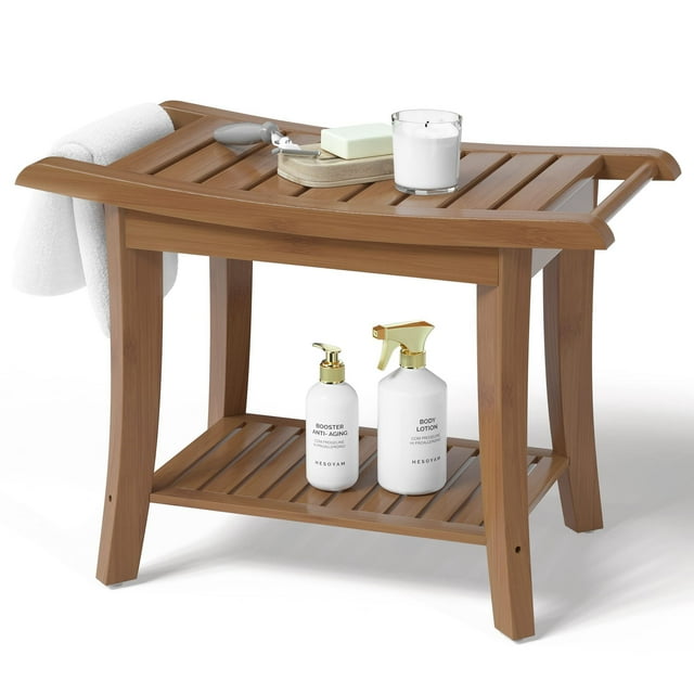 Bambloom 2-Tier Waterproof Bamboo Shower Bench for Bathroom Bathtub ...