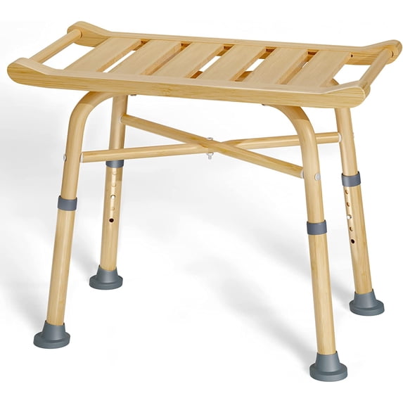 Bambloom Shower Bench with Handles,Bamboo Waterproof and non-slip ...