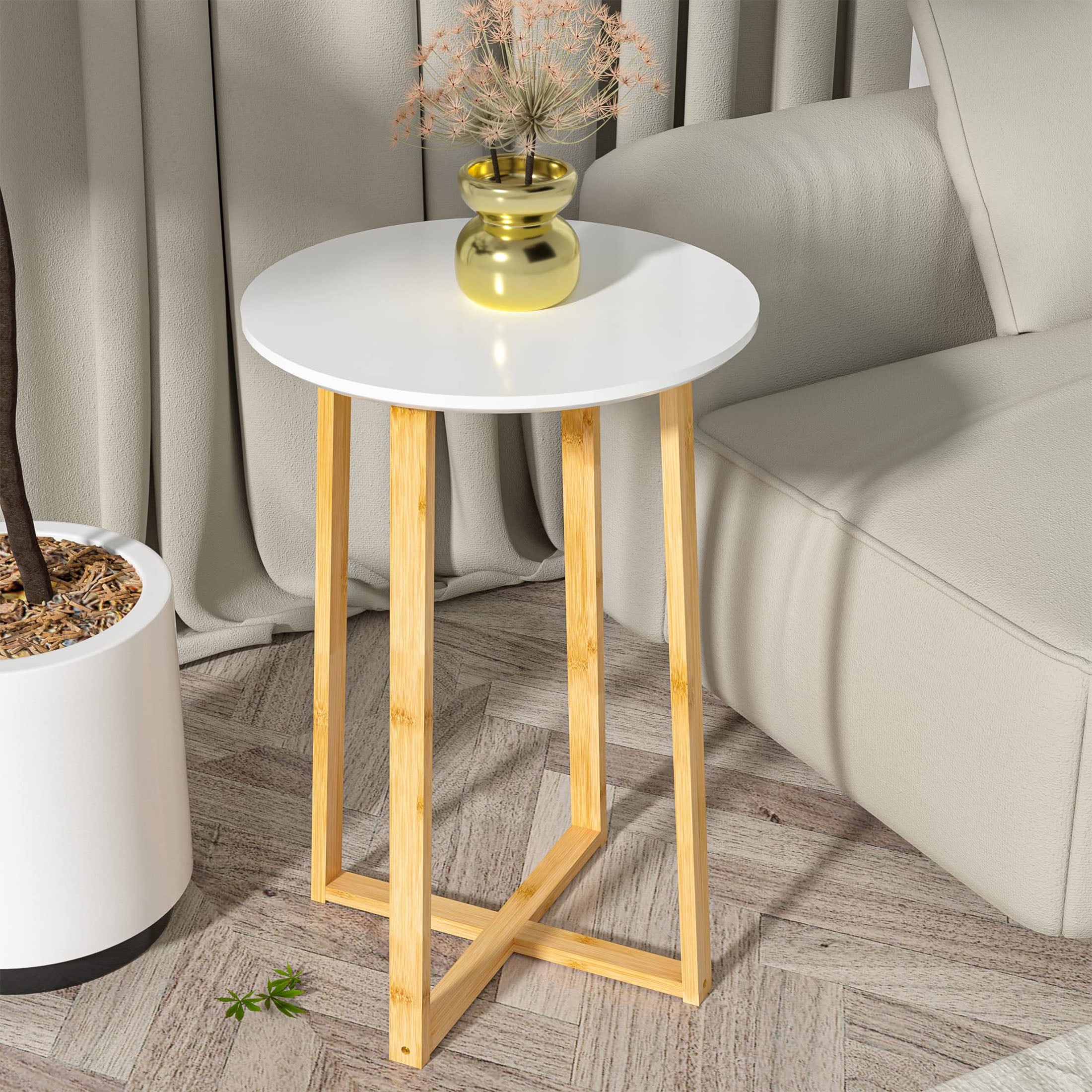 Bambloom Side Table for Living Room,Round Small Coffee Table,15.6x23 ...
