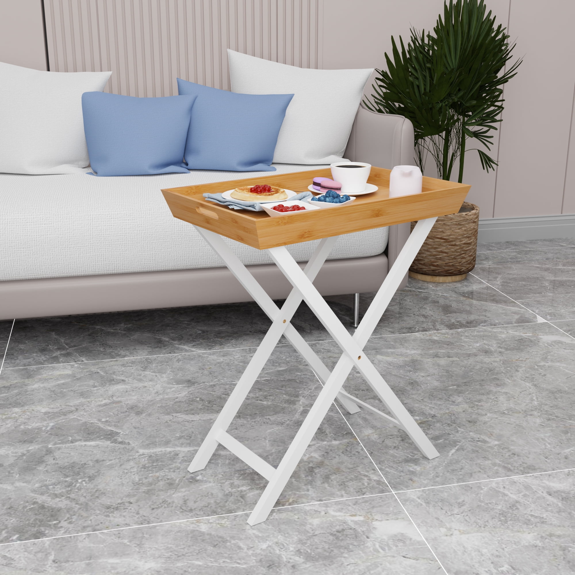 Bambloom Bamboo Folding TV Tray Table with Detachable Tray & Steel ...