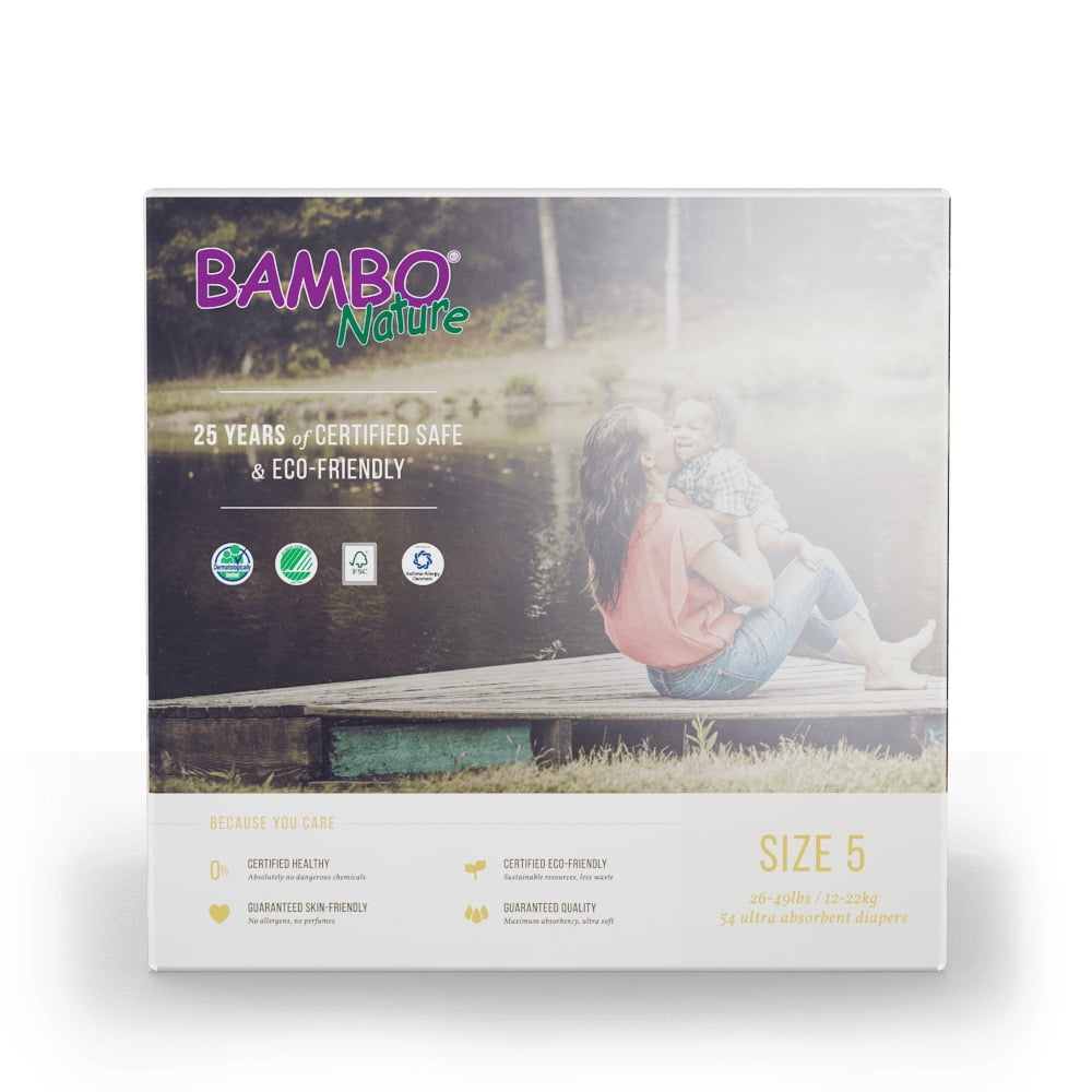 Bambo Nature Baby Diapers Classic, Size 5 (26-49 lbs), 54 Count (2 ...