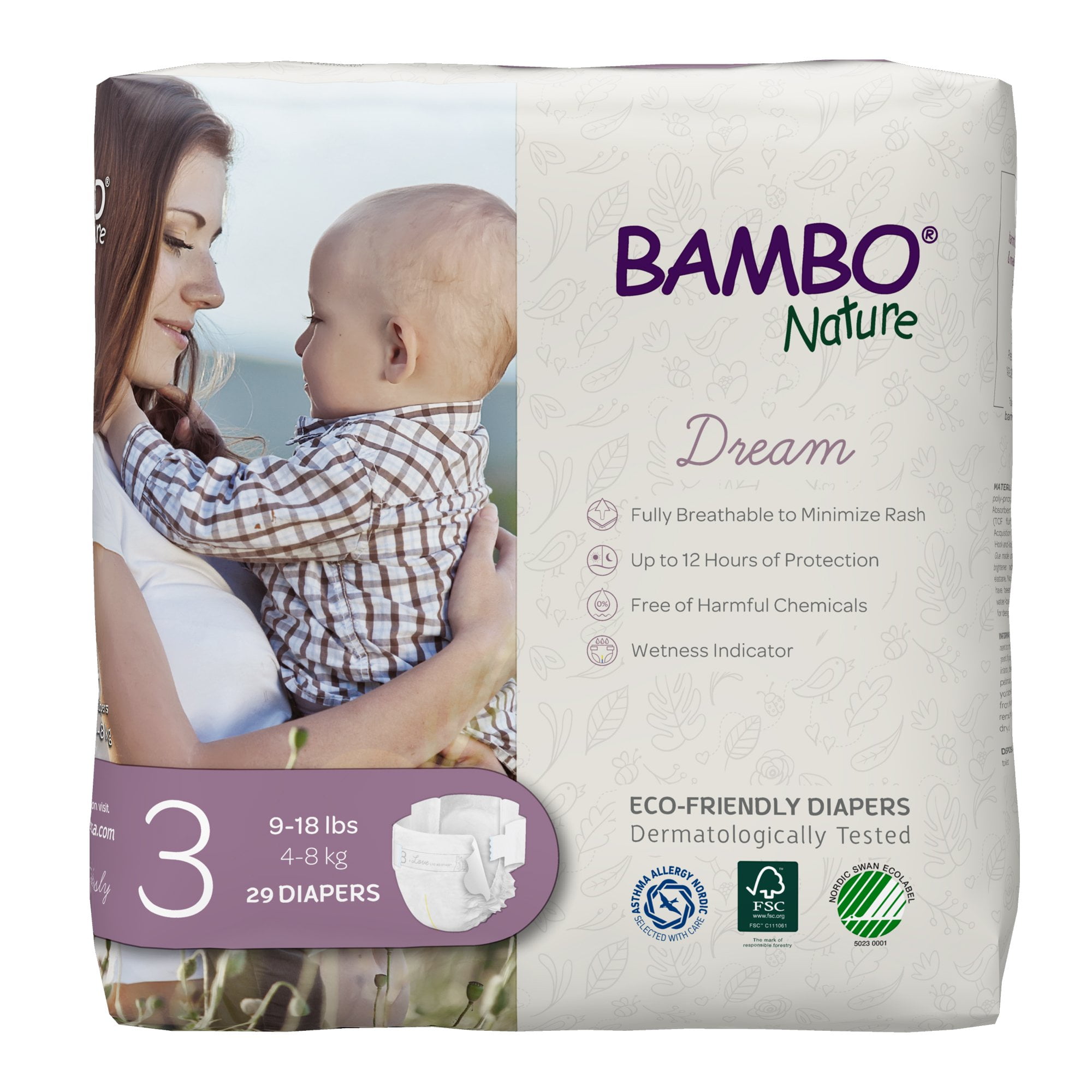 Bambo Nature Baby Diapers, Disposable, Size 3, 9-18 lbs, 29 Count, 6 ...