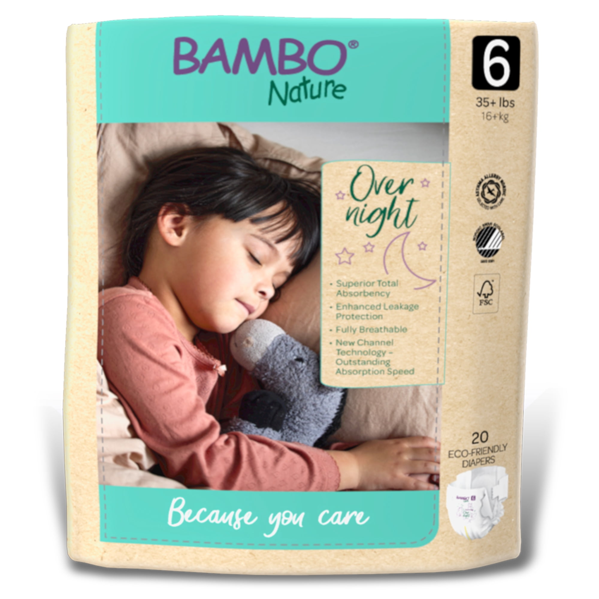 Bambo Nature Overnight Diapers, Size 6, 35+ lbs, 40 Count - Walmart.com