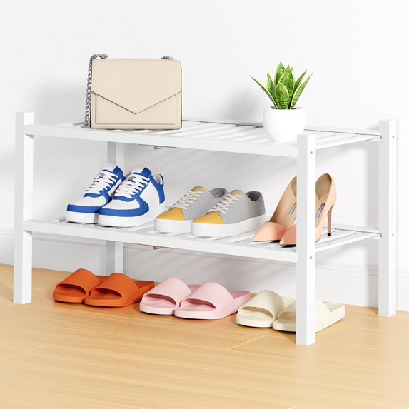 Bamboo 2 Tier Free Standing Wooden Shoe Rack Organizer, Stackable Wood ...