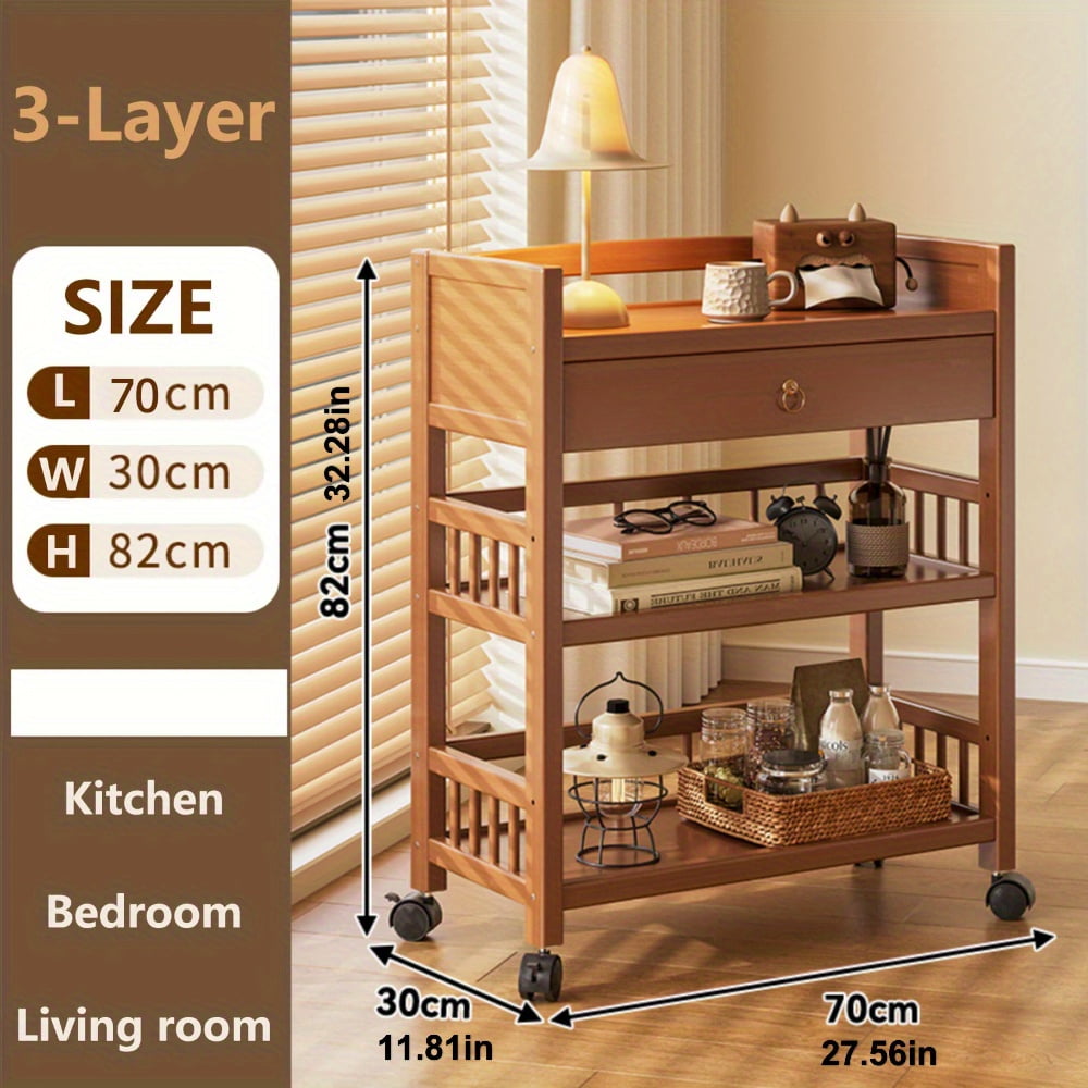 Bamboo 2-Tier or 3-Tier Rolling Cart, Mobile Storage Shelf Organizer ...