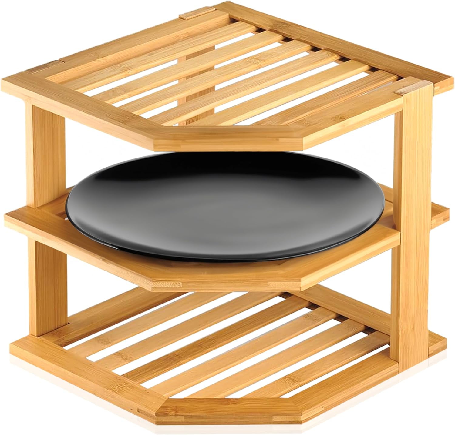 Bamboo 3-Tier Corner Shelf Organizer for Countertop & Kitchen Cabinet ...