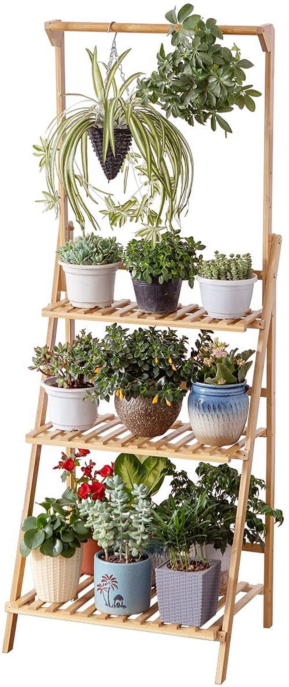 Bamboo 3-Tier Hanging Plant Stand Planter Shelves Flower Pot Organizer ...