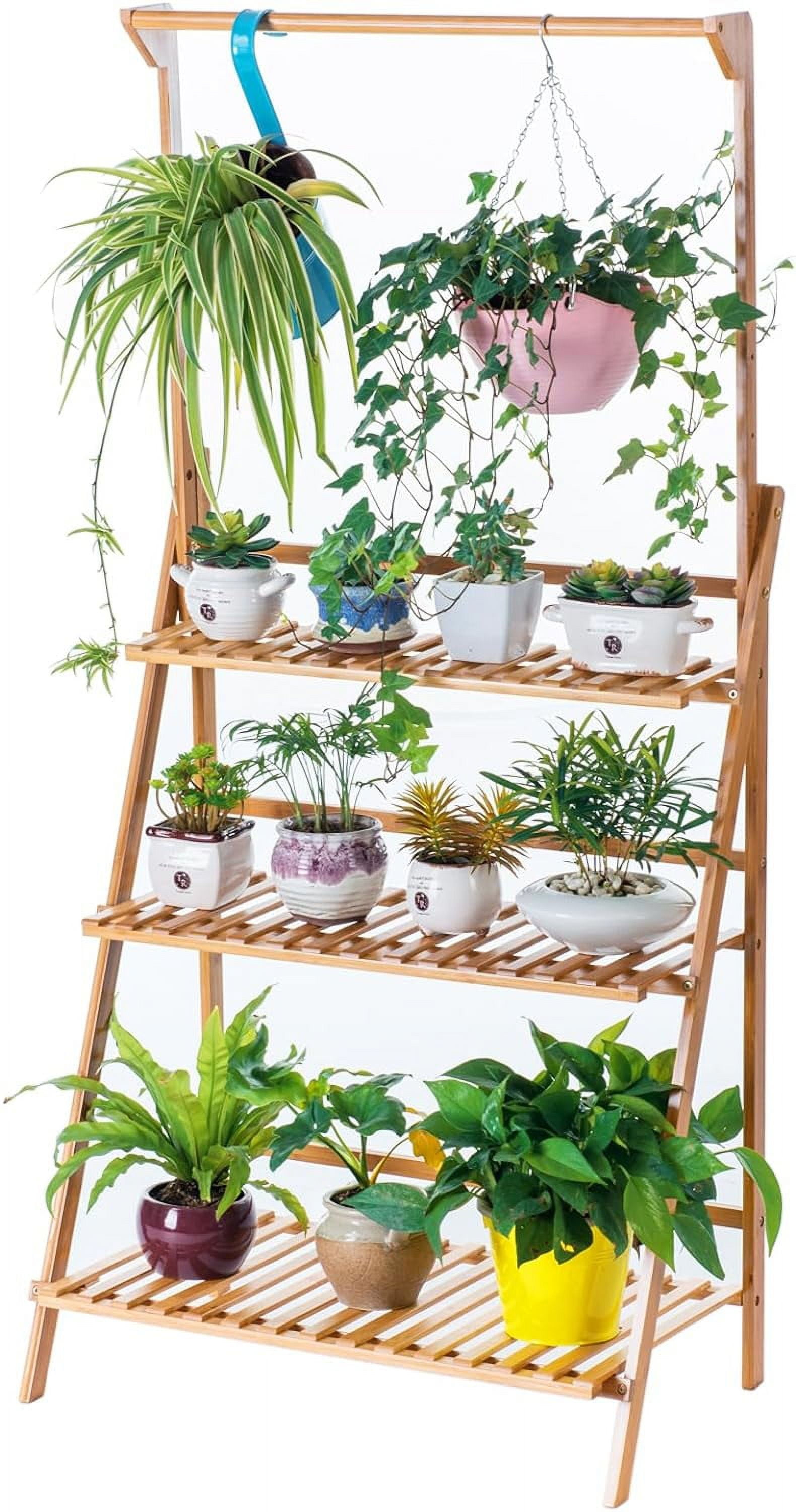 Bamboo 3-Tier Hanging Plant Stand Planter Shelves Flower Pot Organizer ...