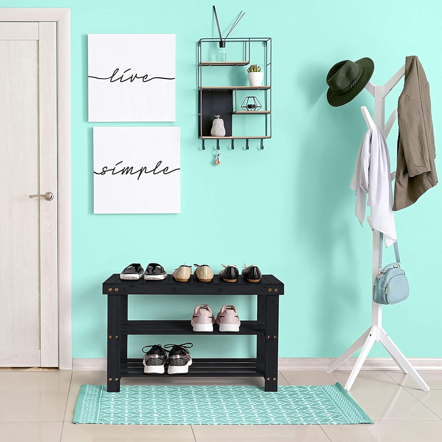 Bamboo 3 Tier Shoe Rack Bench, Premium Shoe Organizer or Entryway Bench ...
