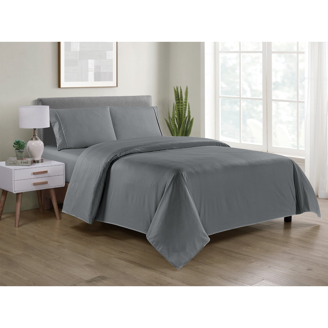 Bamboo 4 Piece Luxury Chevron Embossed Sheet Set - Walmart.com
