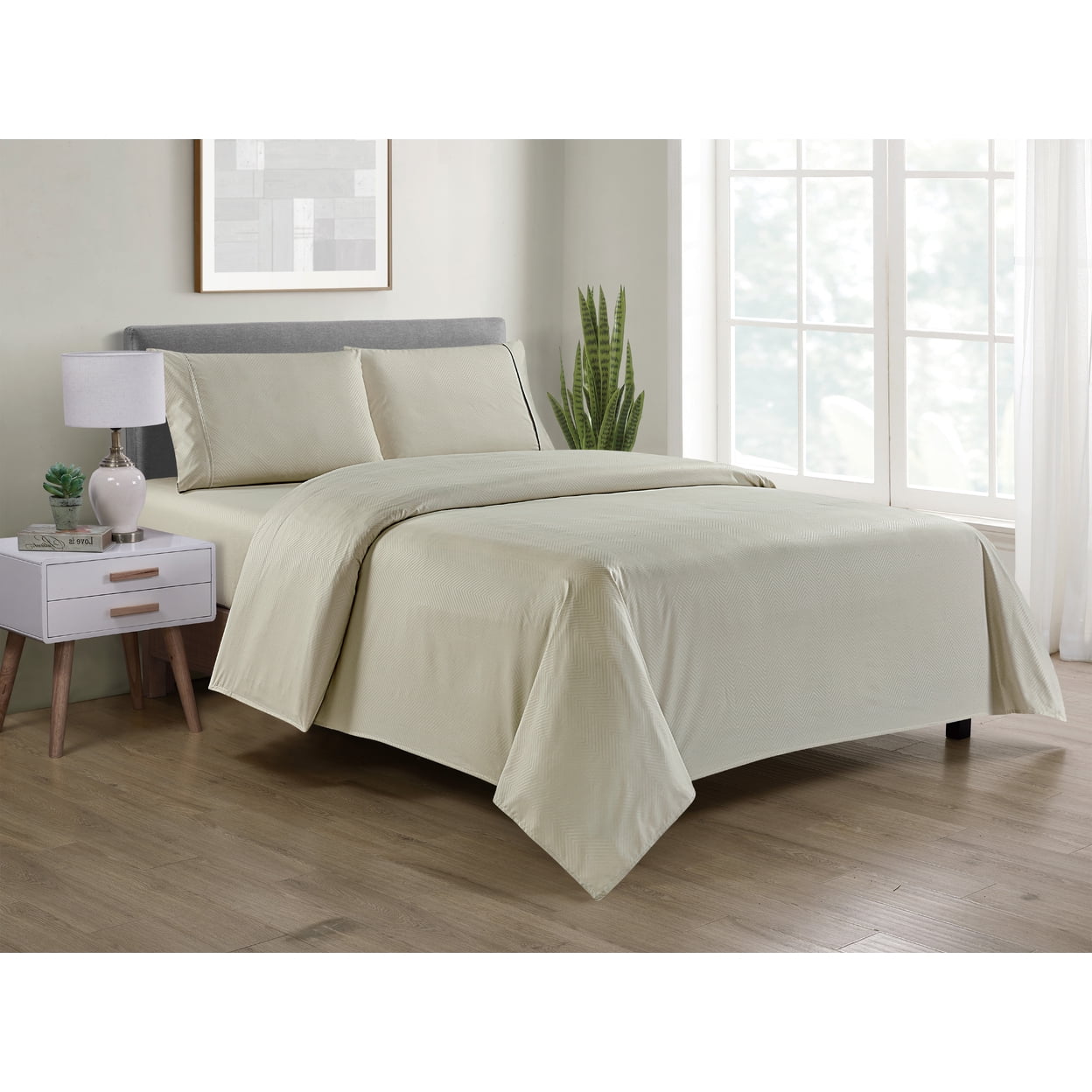 Bamboo 4 Piece Luxury Chevron Embossed Sheet Set - Walmart.com