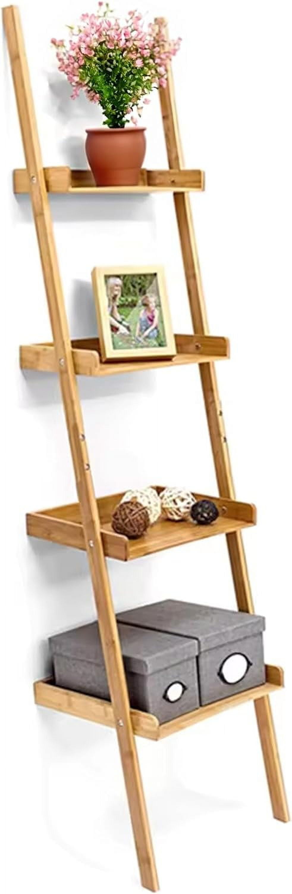 Bamboo 4-Tier Ladder Shelf, Free Standing Storage Shelves, Plants Stand ...