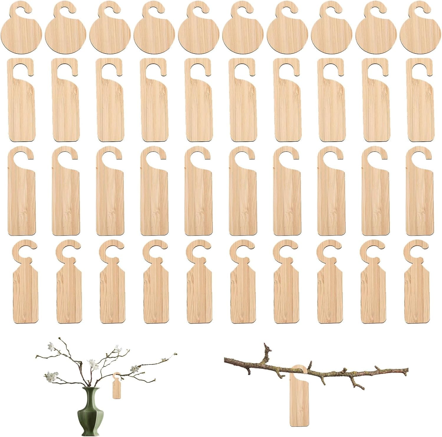 Bamboo 40Pcs 4Styles Round Rectangle Blank Wooden Plant Labels Tags for ...