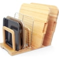 Bamboo 5-Slot Adjustable Cutting Board Rack & Bakeware Organizer with ...