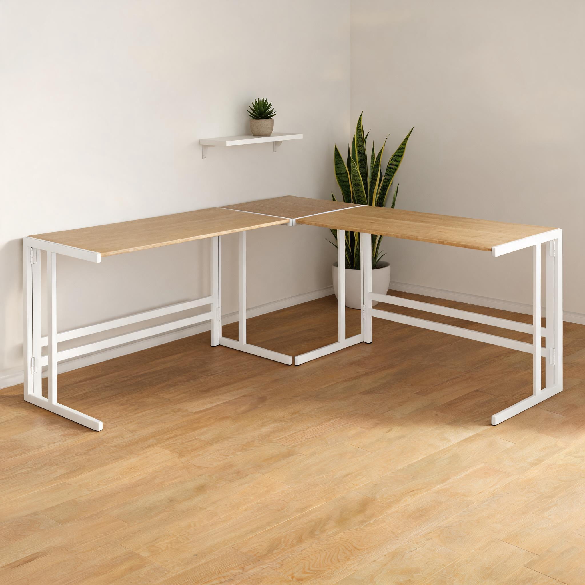Bamboo 67-Inch L-Shaped Computer Desk, Contemporary Industrial Style ...