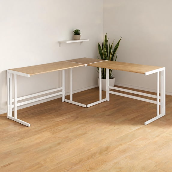Bamboo 67-Inch L-Shaped Computer Desk, Contemporary Industrial Style ...