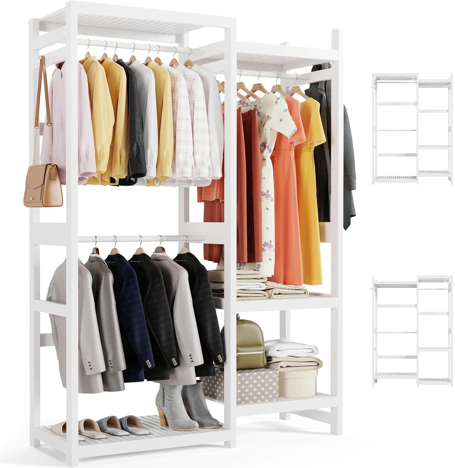 Bamboo 77”H Closet Organizers, Large Freestanding Closet System Clothes ...