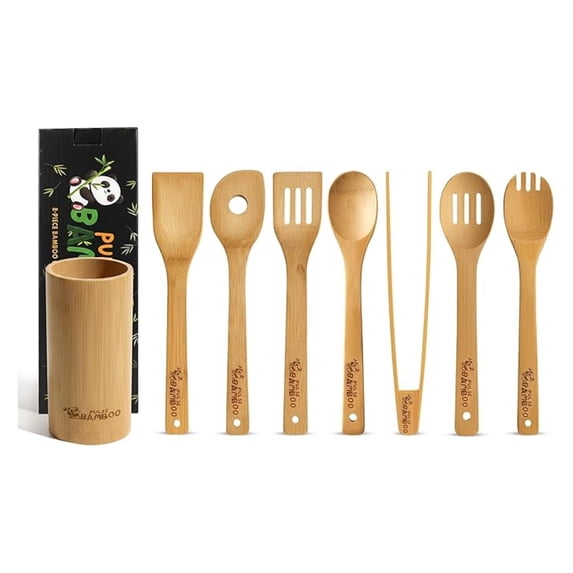 Bamboo 8-Piece Utensil Gift Set with Holder – Wooden Cooking Utensils ...