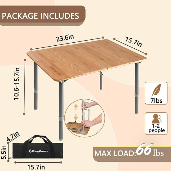 Bamboo Adjustable, Anti- Portable Folding Table, Picnic, Camping, Three ...