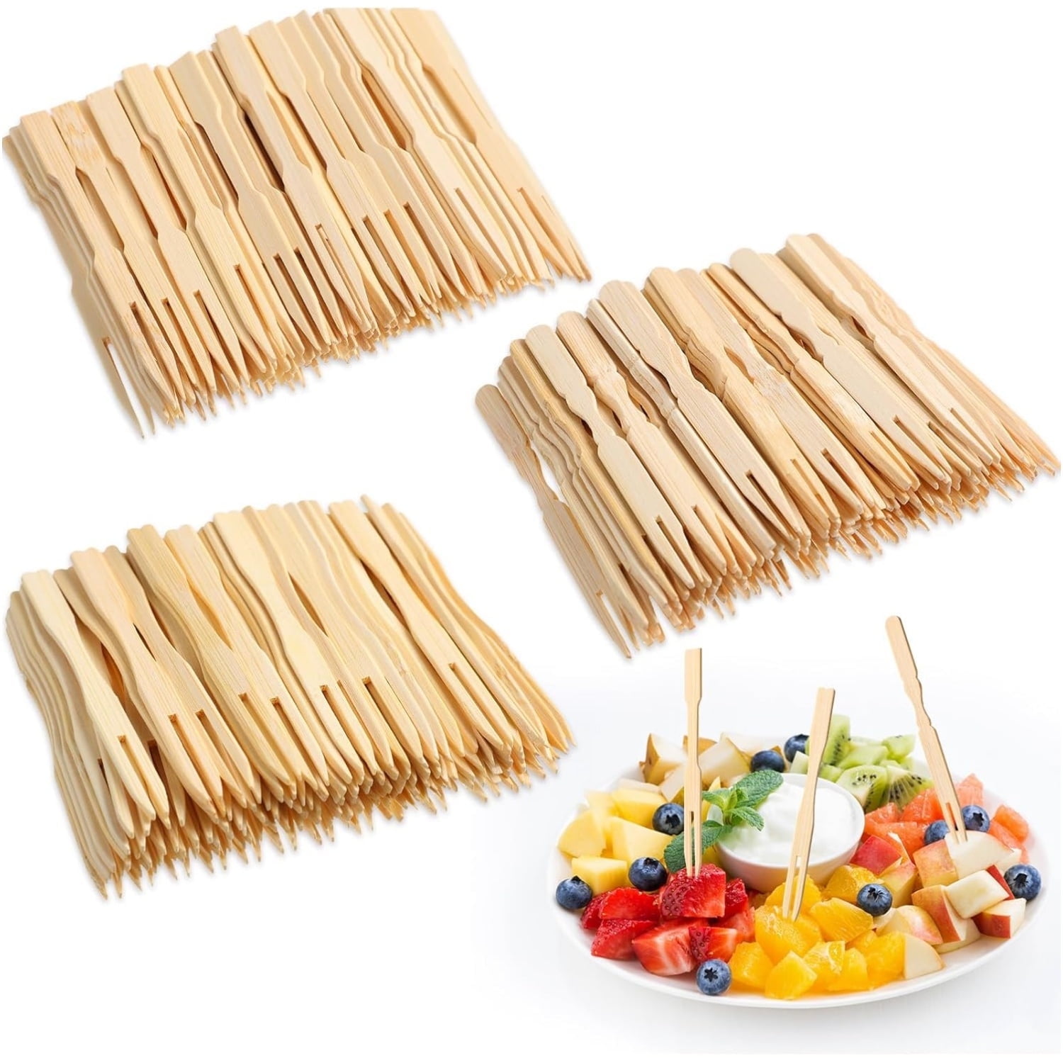 Bamboo Appetizer Forks 3.5 inch Mini Bamboo Forks 300 Pcs Disposable ...