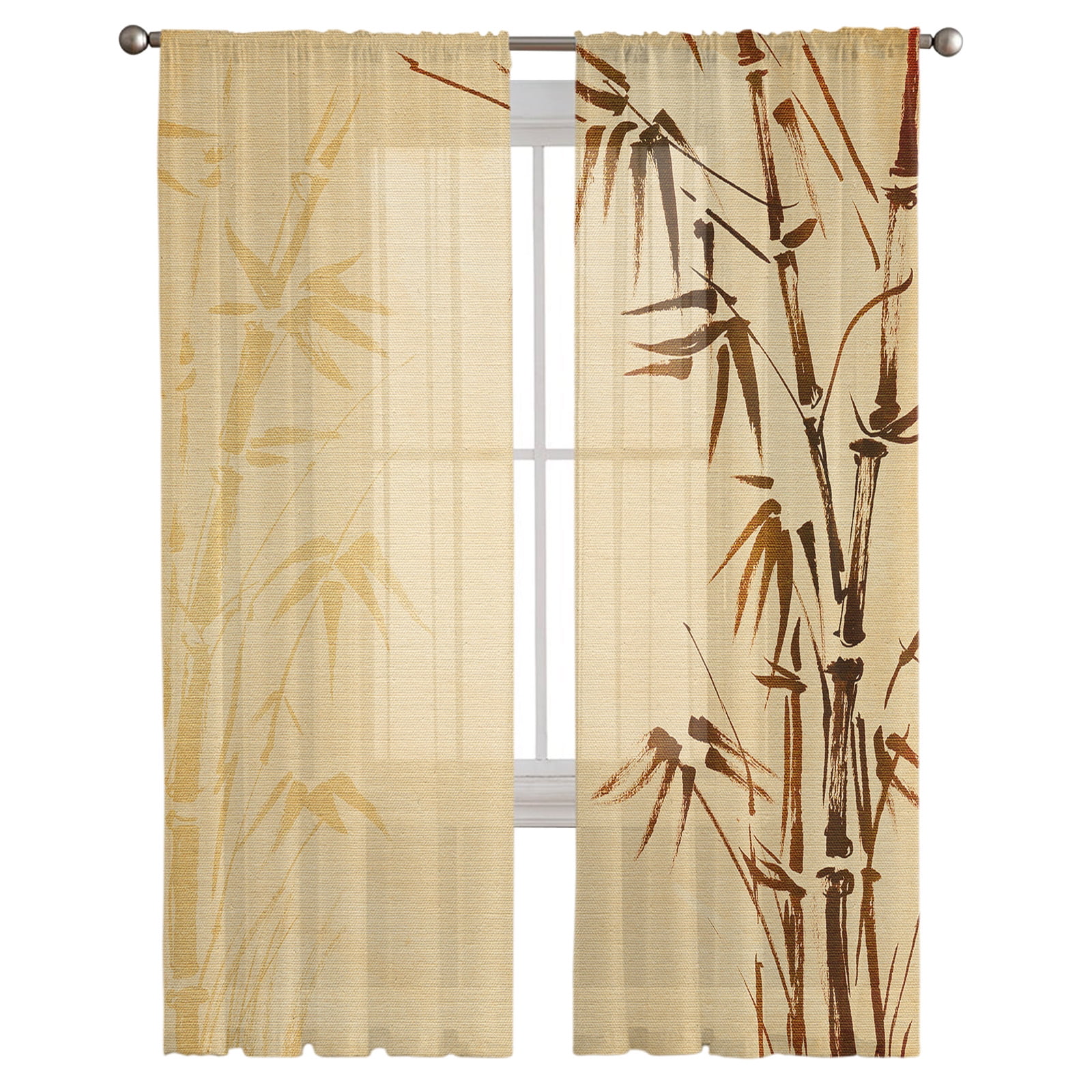 Bamboo Art Graphics Sheer Curtain for Living Room Bedroom Voile Drape ...