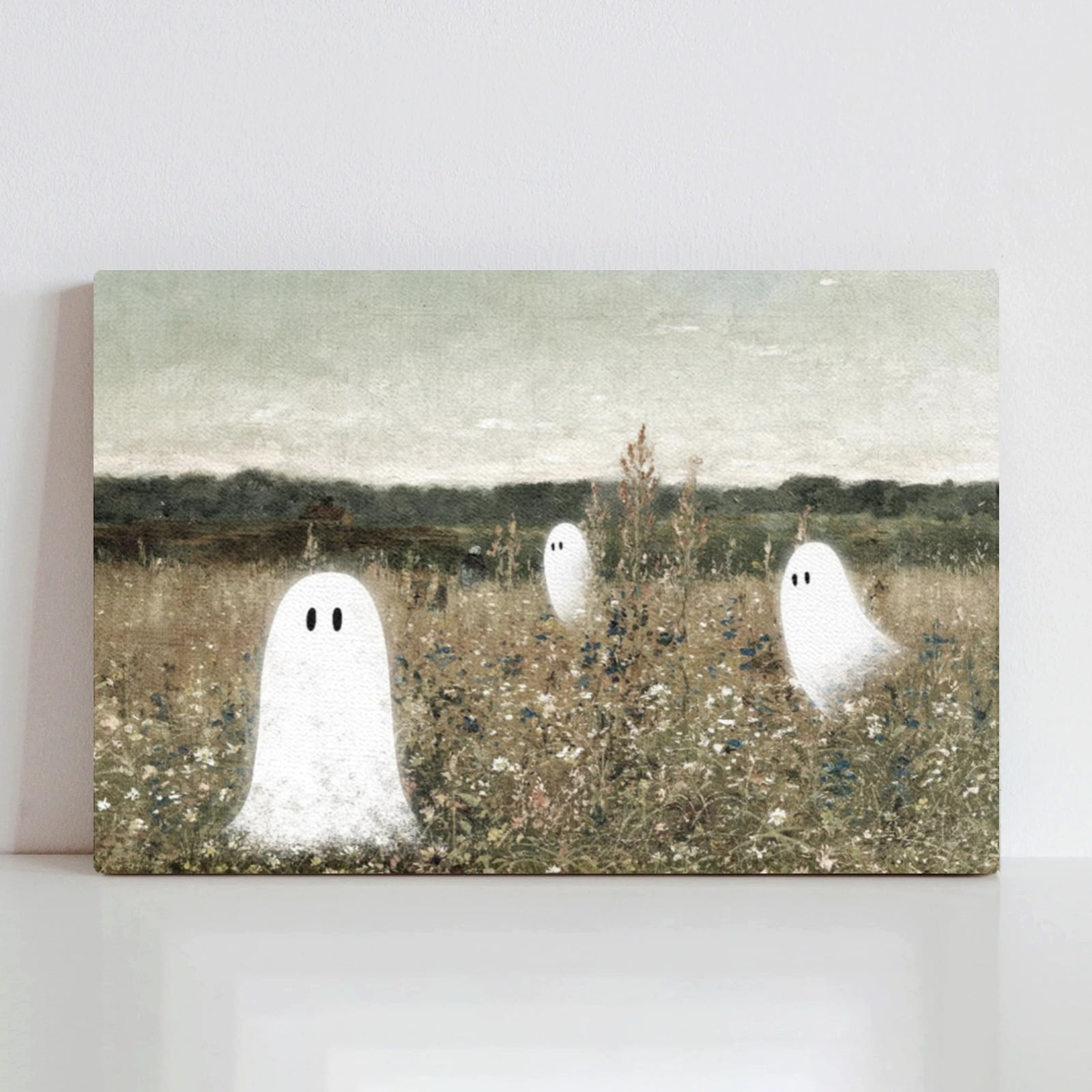 Bamboo Art Halloween Canvas Wall Art for Living Room, Cute Ghosts at ...