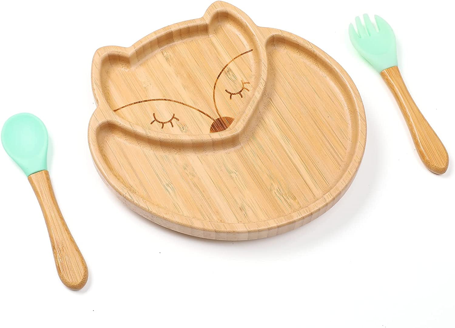 Bamboo Baby Plate - Silicone Suction - Toddler Food Plate with Fork and ...