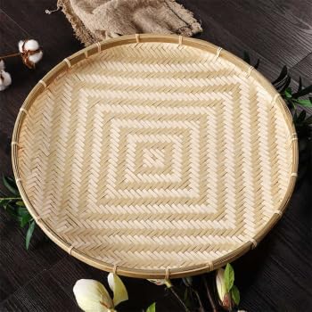 Bamboo Basket Tray Wicker Flat Round Baskets Shallow Tray Decorative ...