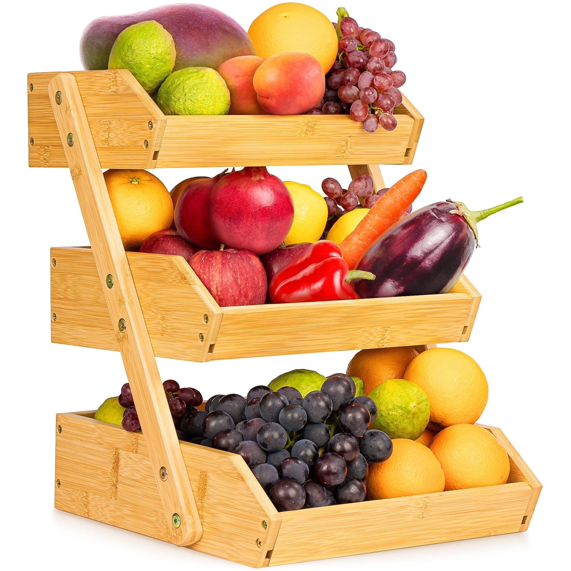 Golden Nature Bamboo Veggie Stand for Kitchen Countertop, Three Tier ...