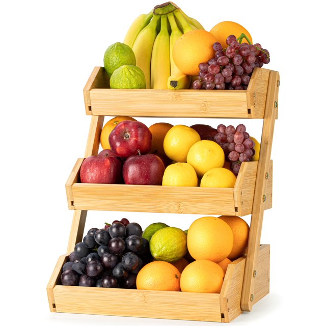 Golden Nature Bamboo Veggie Stand for Kitchen Countertop, Three Tier ...