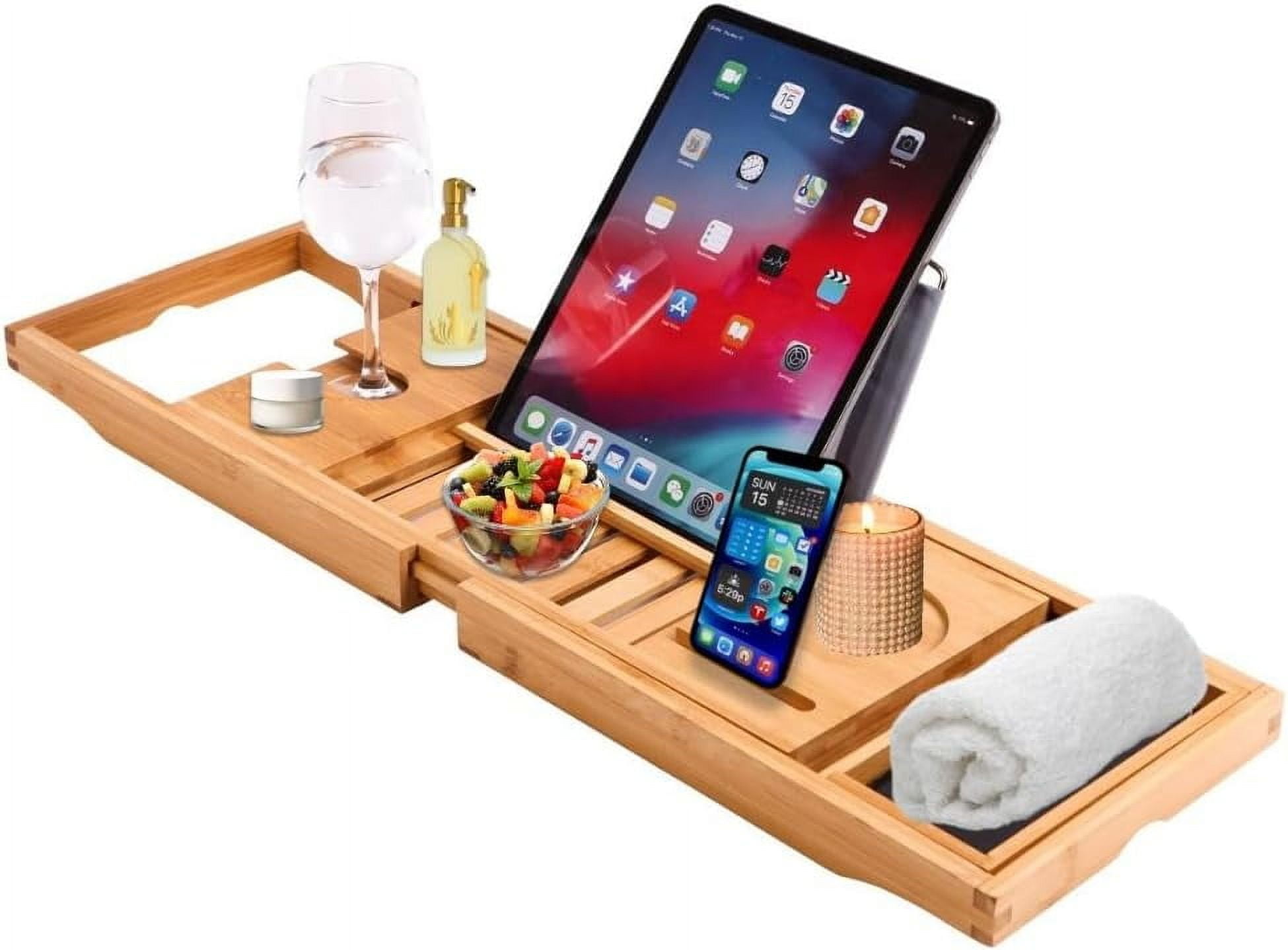 Bamboo Bath Caddy Tray - Natural Bamboo Bathtub Tray with Book & Tablet ...