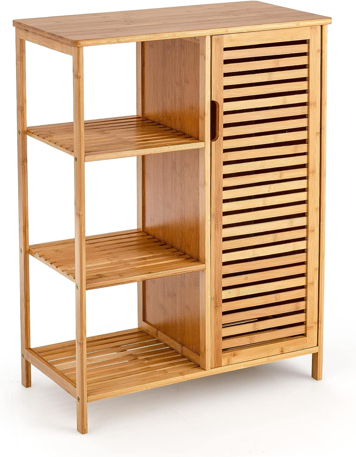 Bamboo Bathroom Floor Cabinet, Storage Cabinet with Shutter Door and 3 ...