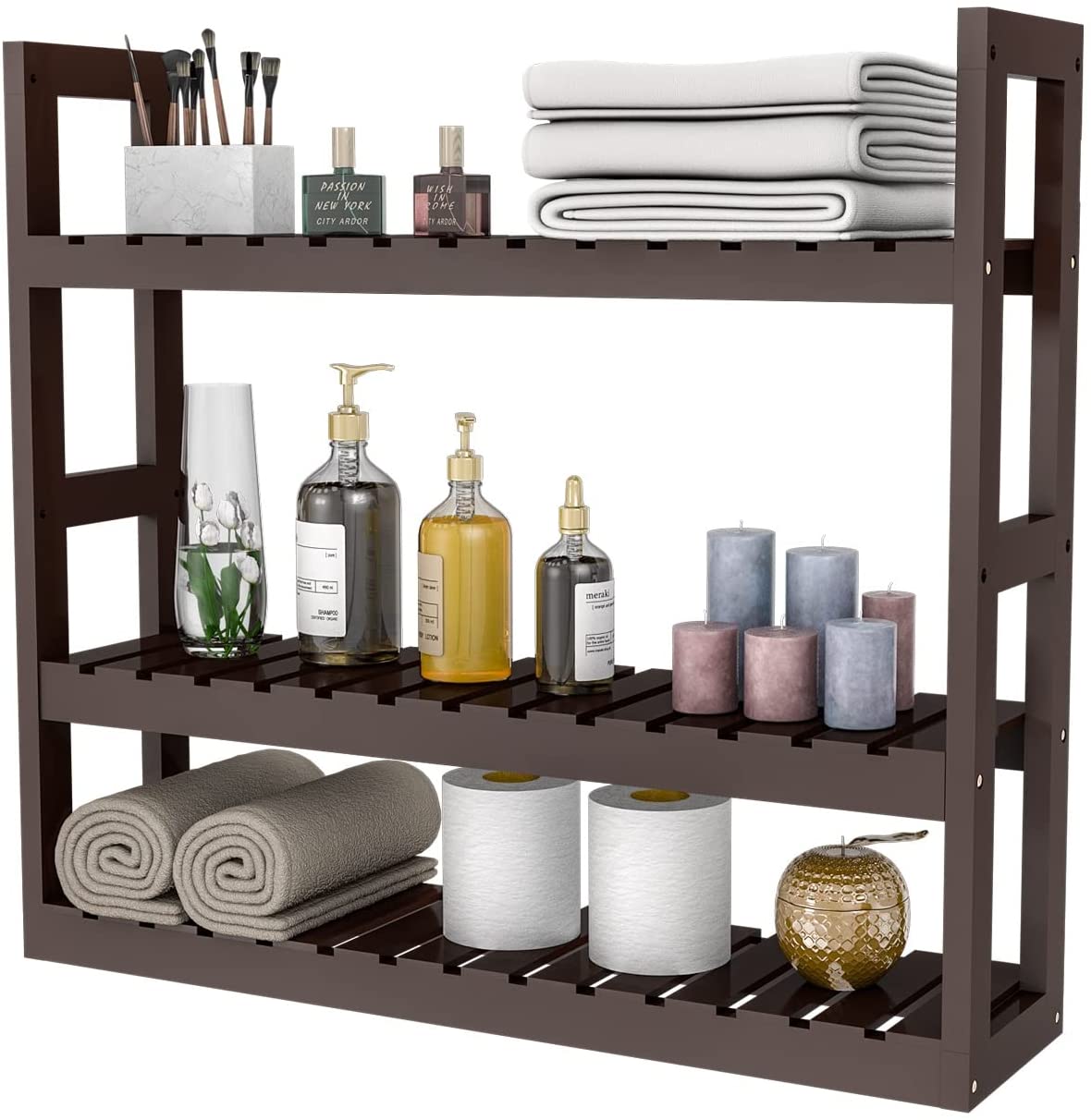 Bamboo Bathroom Shelf 3-Tier Wall Mount Storage Rack Multifunctional ...