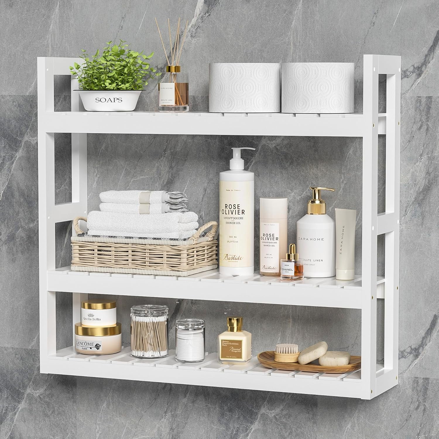 Bamboo Bathroom Shelf 3-Tier Wall Mount Storage Rack Multifunctional ...
