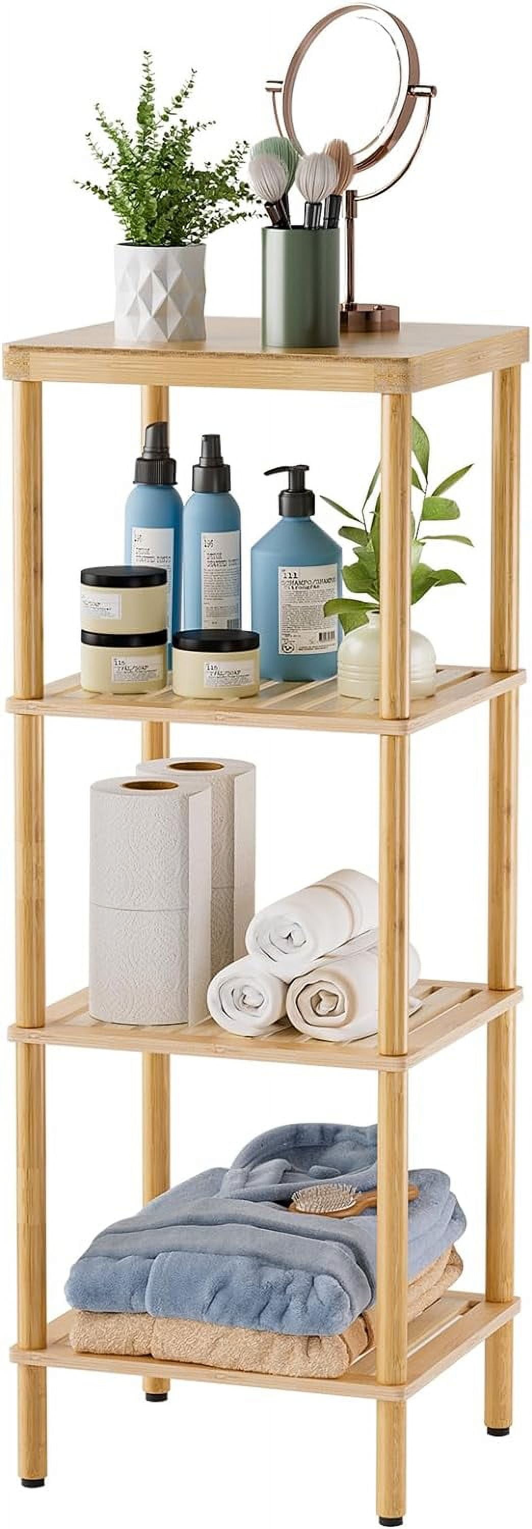 Bamboo Bathroom Shelf, 4-Tier Bathroom Storage Shelf, Multifunctional ...