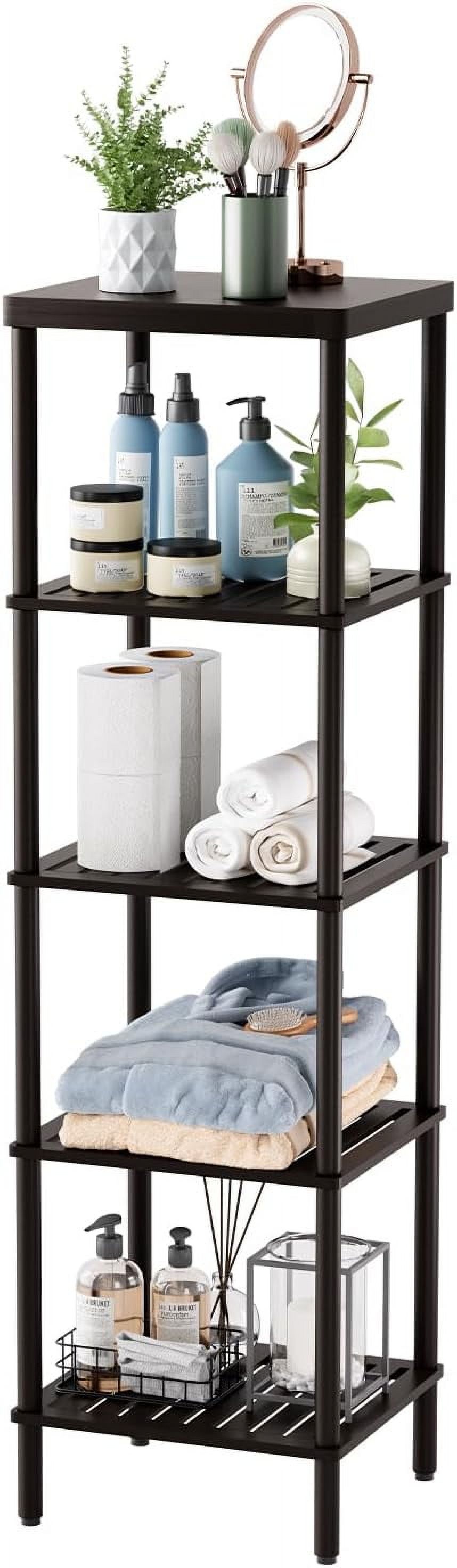 Bamboo Bathroom Shelf, 5-Tier Bathroom Standing Shelves ...