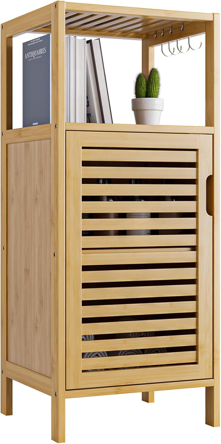 Bamboo Bathroom Storage Cabinet, 4 Tier Small Floor Cabinet ...