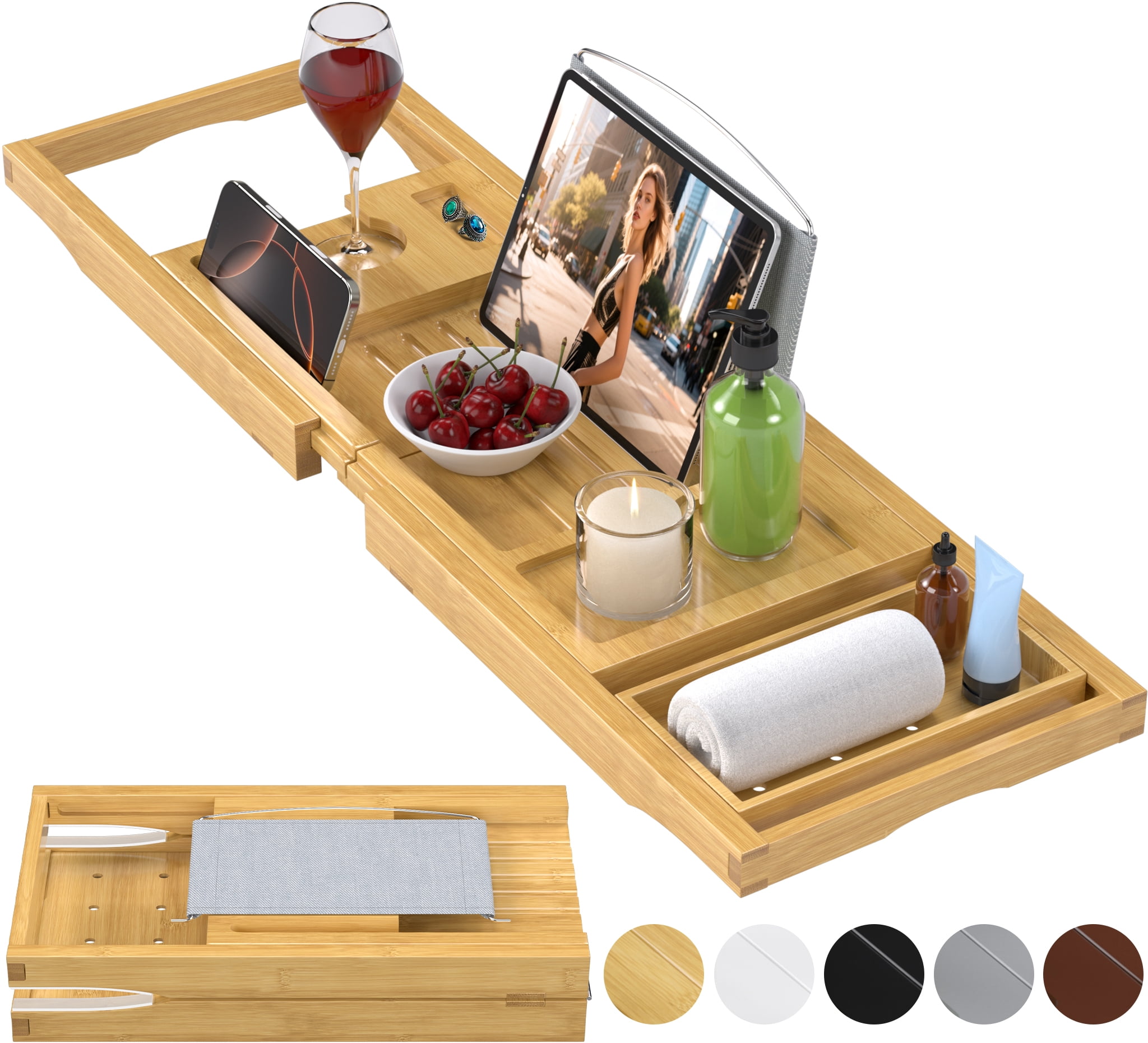 Bamboo Bathtub Caddy Tray for Tub,Expandable Bath Table Trays,Premium ...