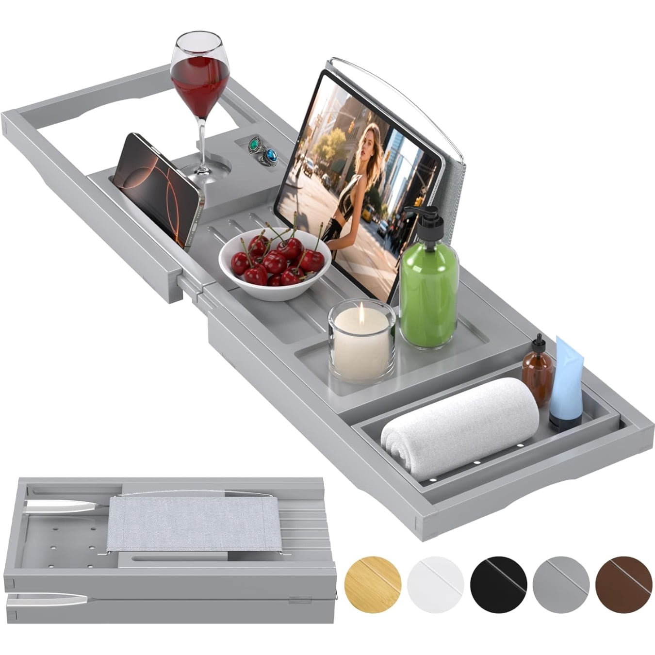 Bamboo Bathtub Caddy Tray for Tub,Expandable Bath Table Trays,Premium ...
