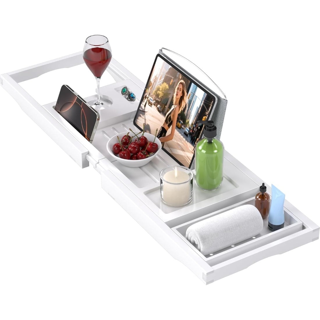 Bamboo Bathtub Caddy Tray for Tub,Expandable Bath Table Trays,Premium ...