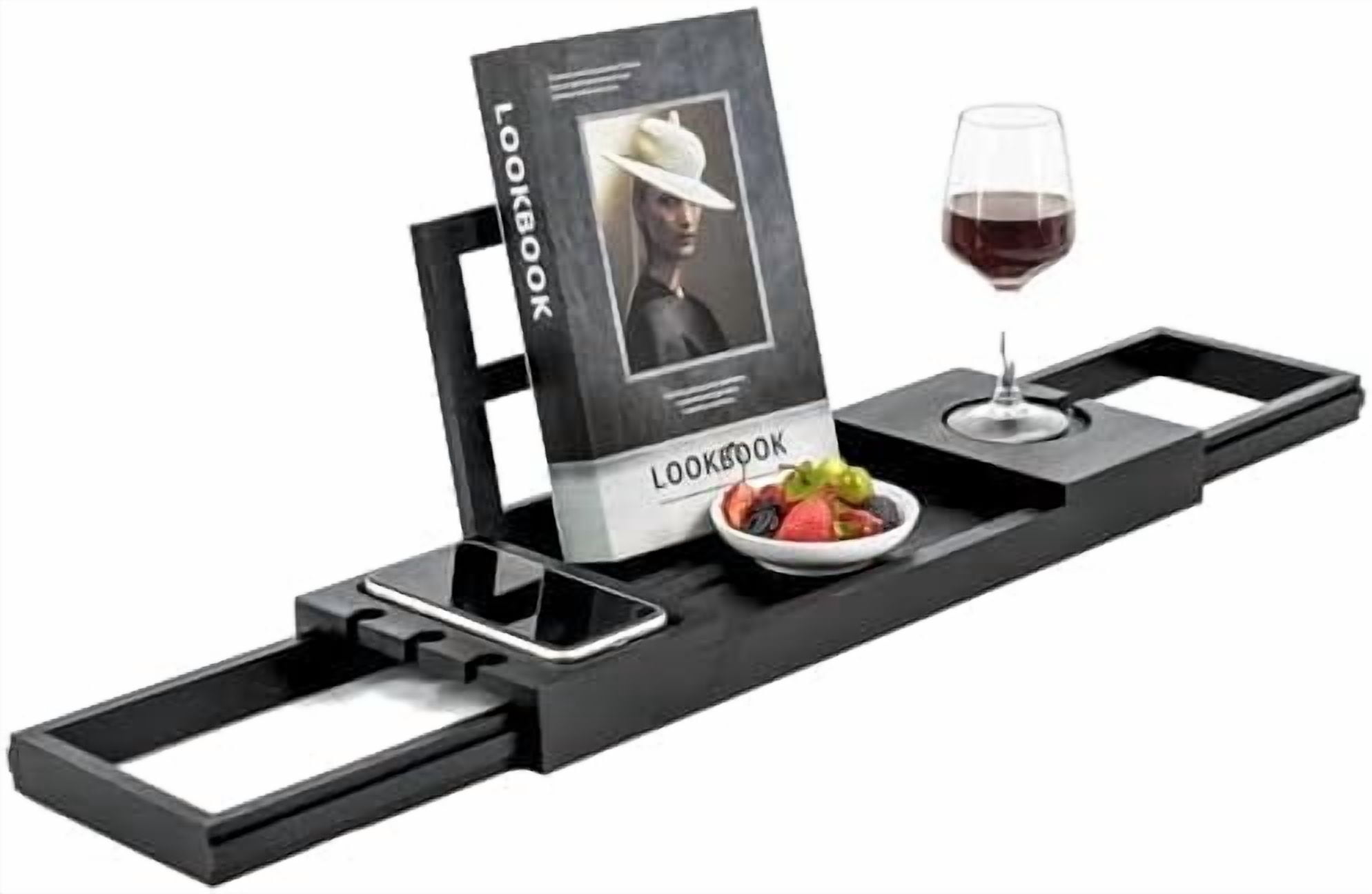 Bamboo Bathtub Tray Black, Adjustable Bath Caddy Table for Tub ...