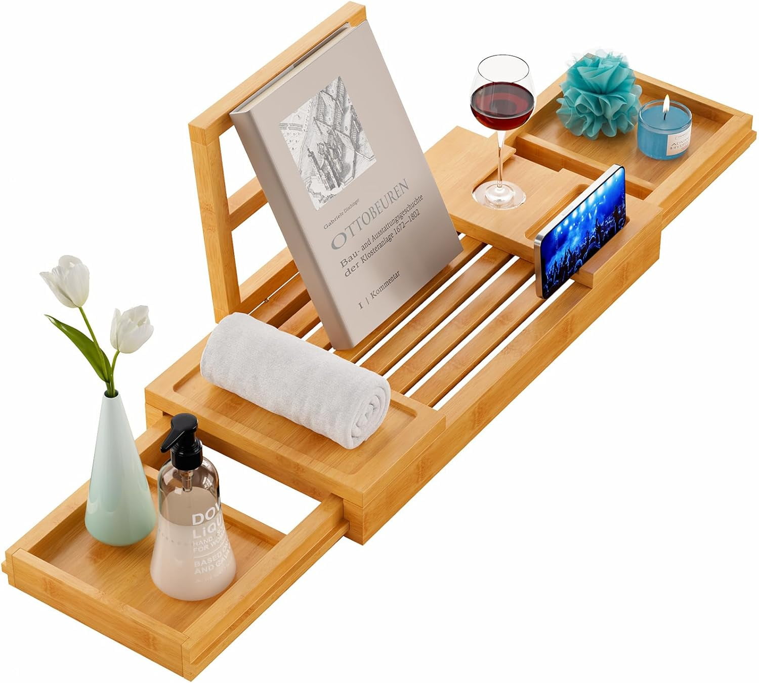 Bamboo Bathtub Tray, Expandable Bathroom Tray, Waterproof Tray Caddy ...
