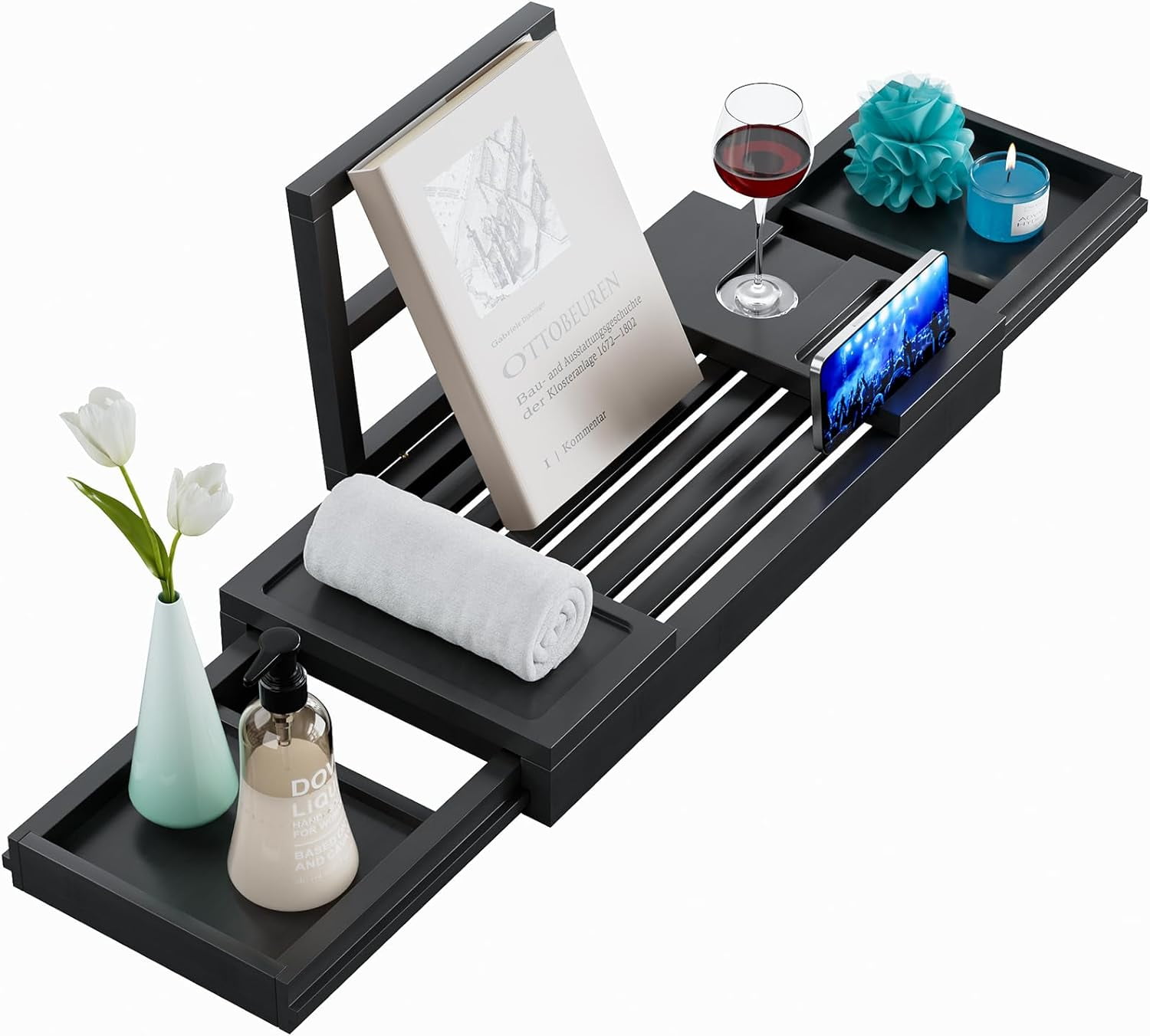 Bamboo Bathtub Tray, Expandable Bathroom Tray, Waterproof Tray Caddy ...