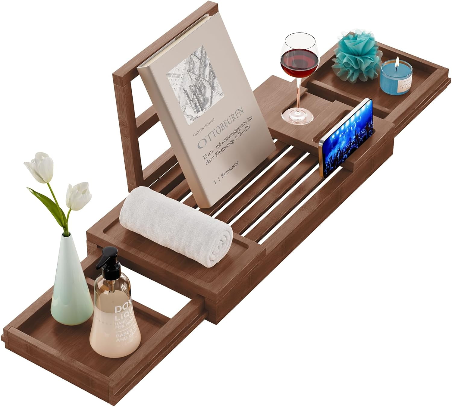 Bamboo Bathtub Tray, Expandable Bathroom Tray, Waterproof Tray Caddy ...