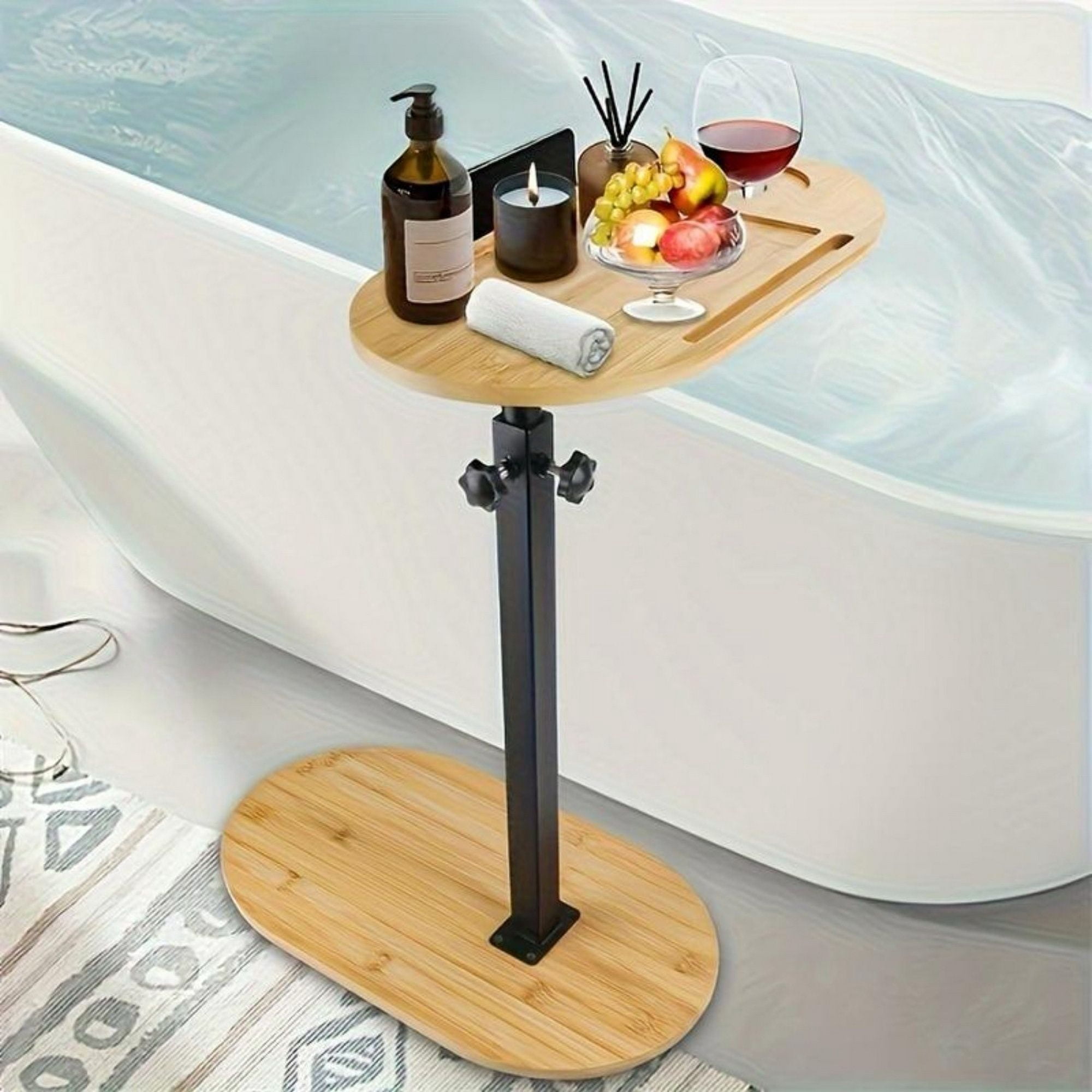 Bamboo Bathtub Tray Table - Adjustable Height Bath Caddy - Portable ...