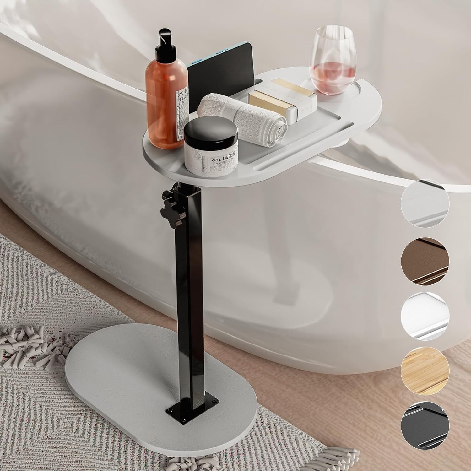 Bamboo Bathtub Tray Table with Adjustable Height, Freestanding Bathtub ...