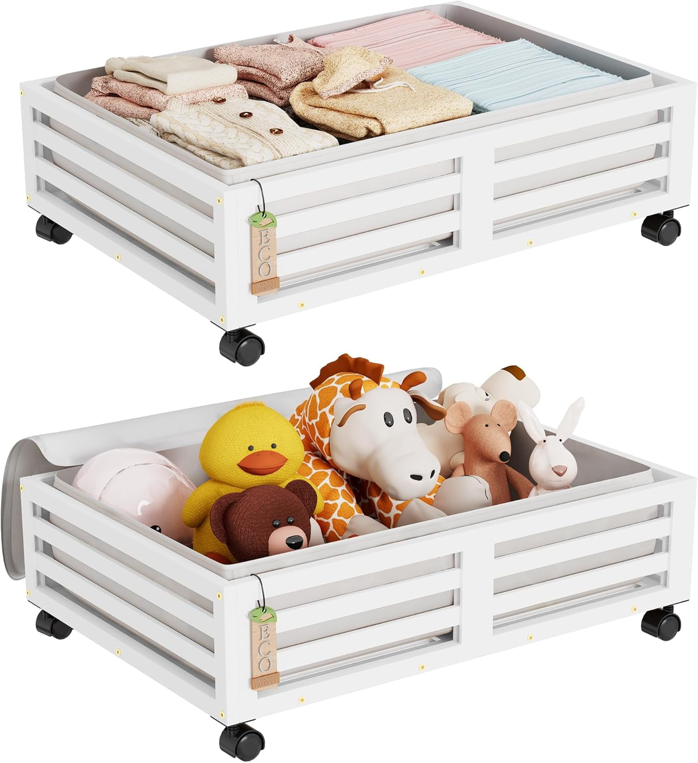 Bamboo Under Bed Storage Containers- Underbed Organizer with Wheels ...